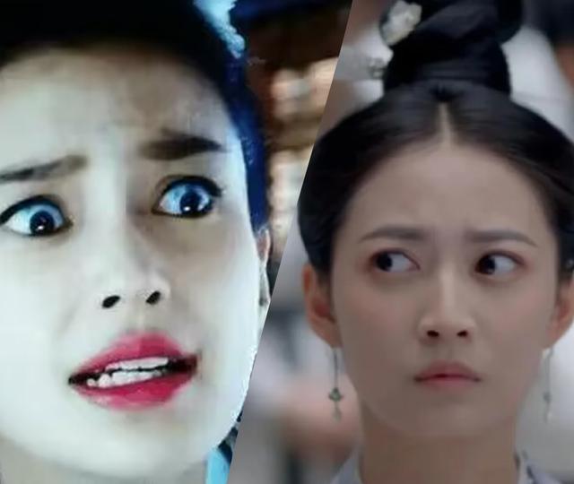 The female star's facial features are flying around, staring, and ...