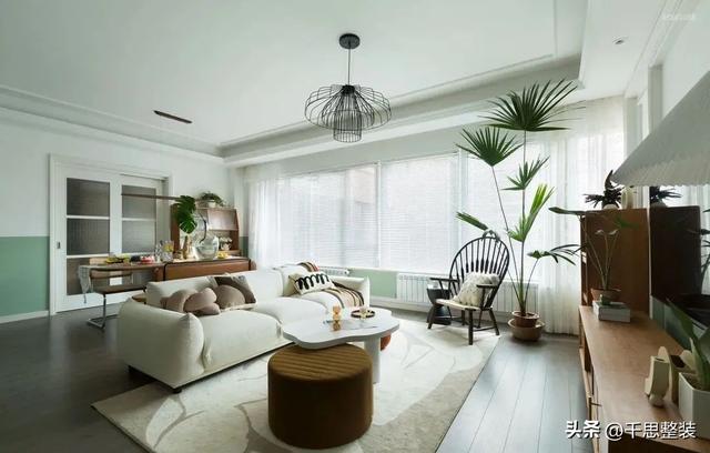 PU line + bean green color separation design, a 105㎡ retro forest style ...