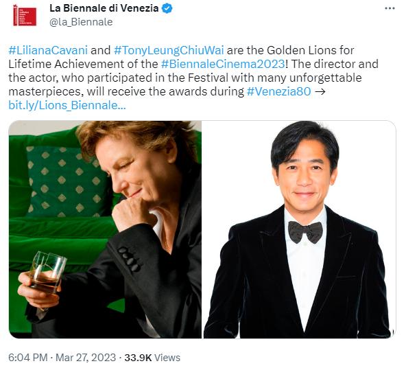 make a record! Tony Leung received the Lifetime Achievement Award at ...